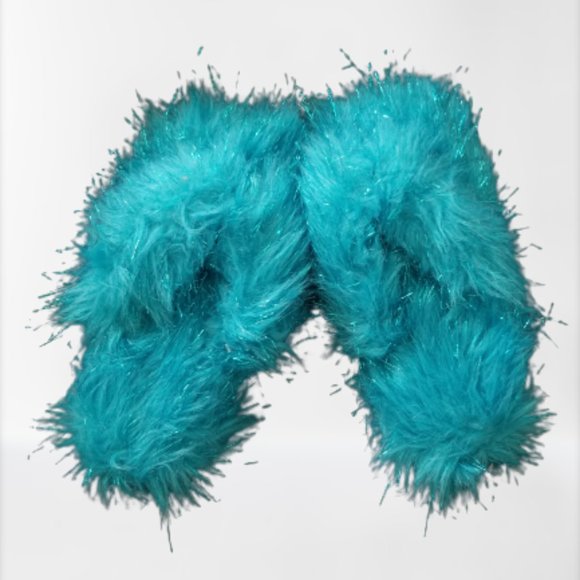 Justice | Shoes | Justice Blue Glitter Fuzzy Slippers | Poshmark